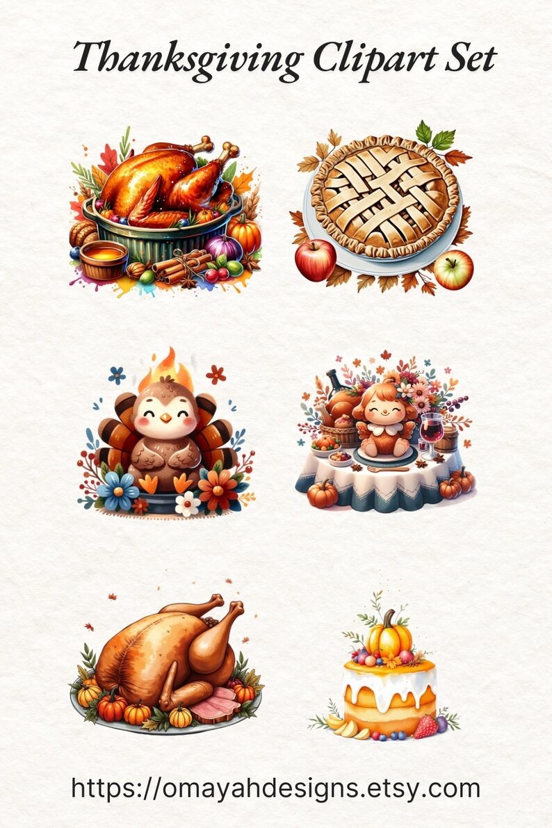 Thanksgiving Clipart Set | Cozy Thanksgiving Table & Harvest Clipart ...