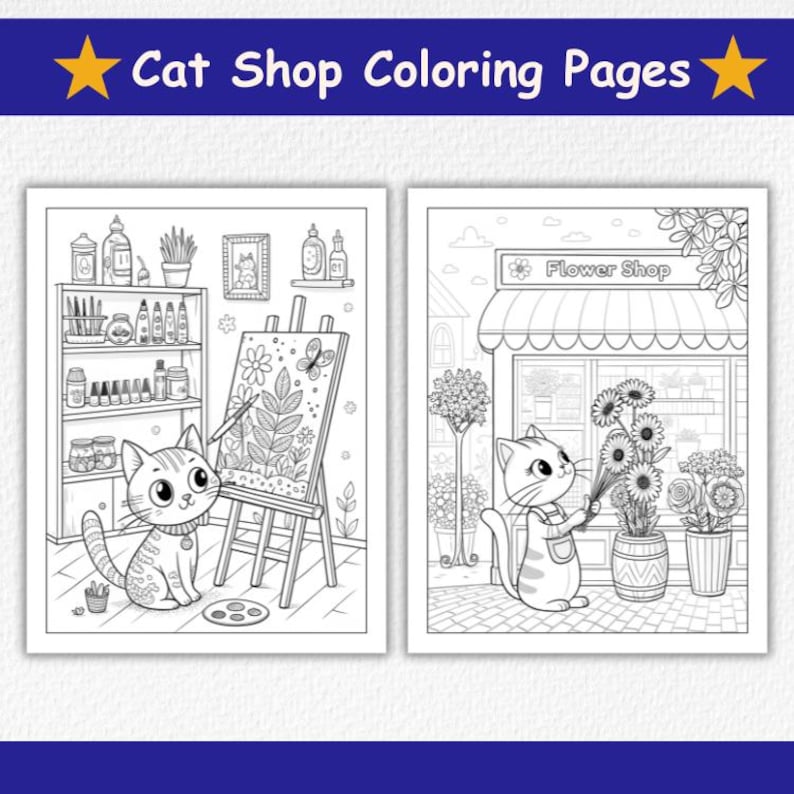 Coloring Pages, Cute Cat Shop Coloring Pages, Animal Coloring Pages for ...