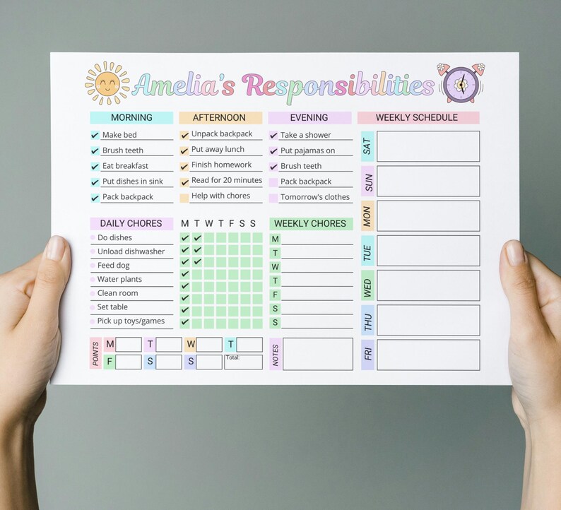 Editable Responsibility Chore Chart for Kids Printable Planner Kids ...