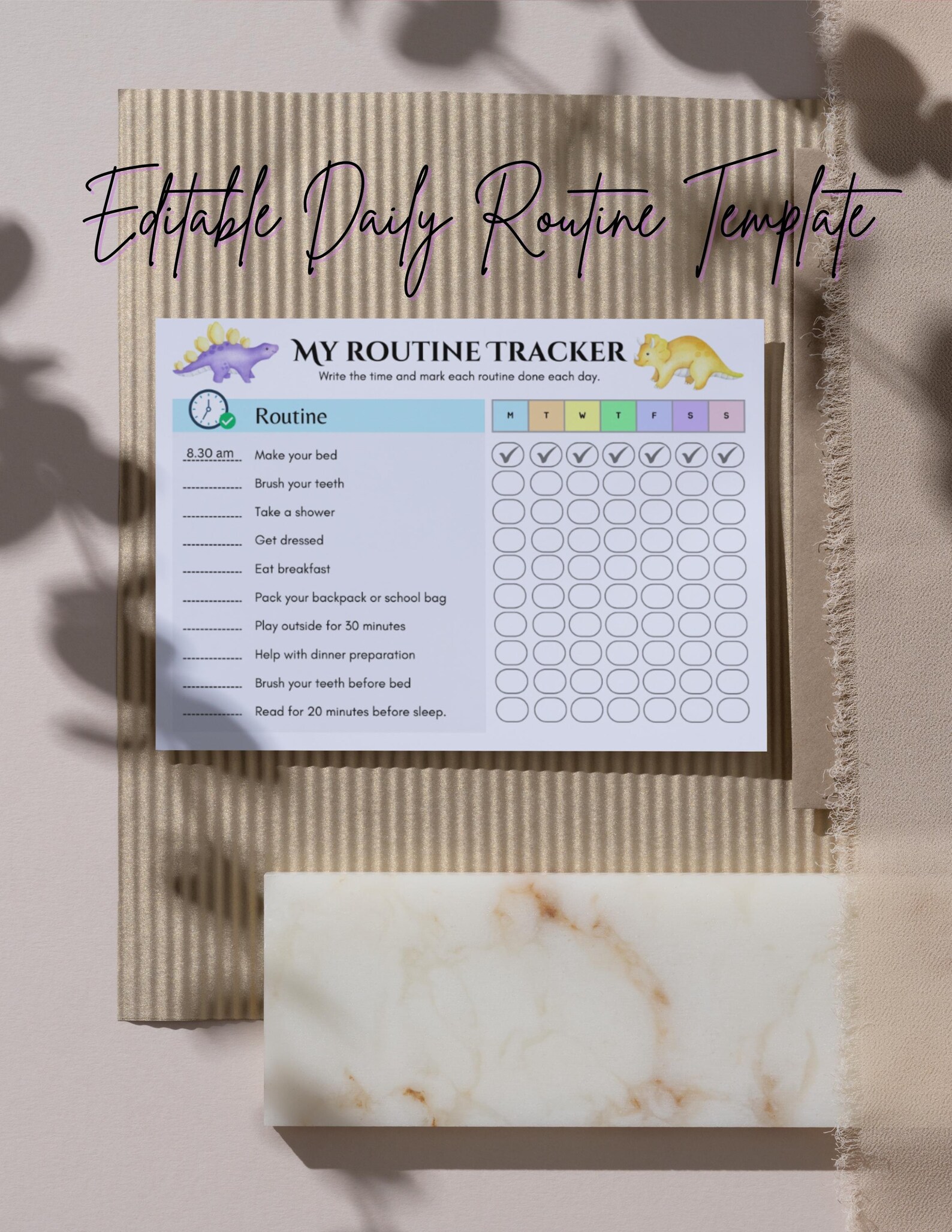 Editable Daily Routine Template for Kids, Daily Routine Tracker for ...