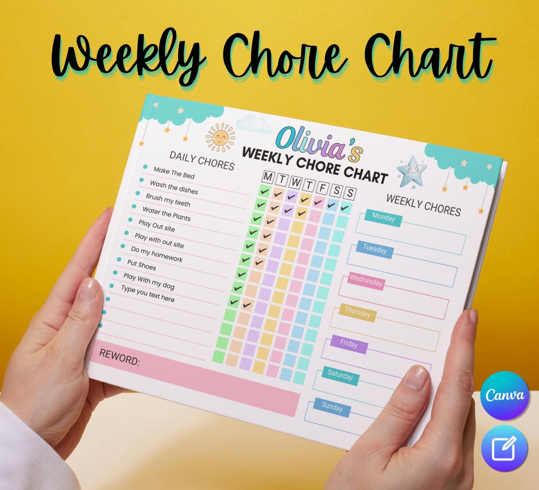 Editable Weekly Chore Chart for Kids, Kids Weekly Responsibility ...