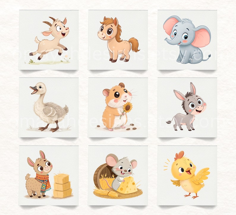 Cute Farm Animal Clipart, Watercolor Farm Animal Clip Art, Cottage Farm ...