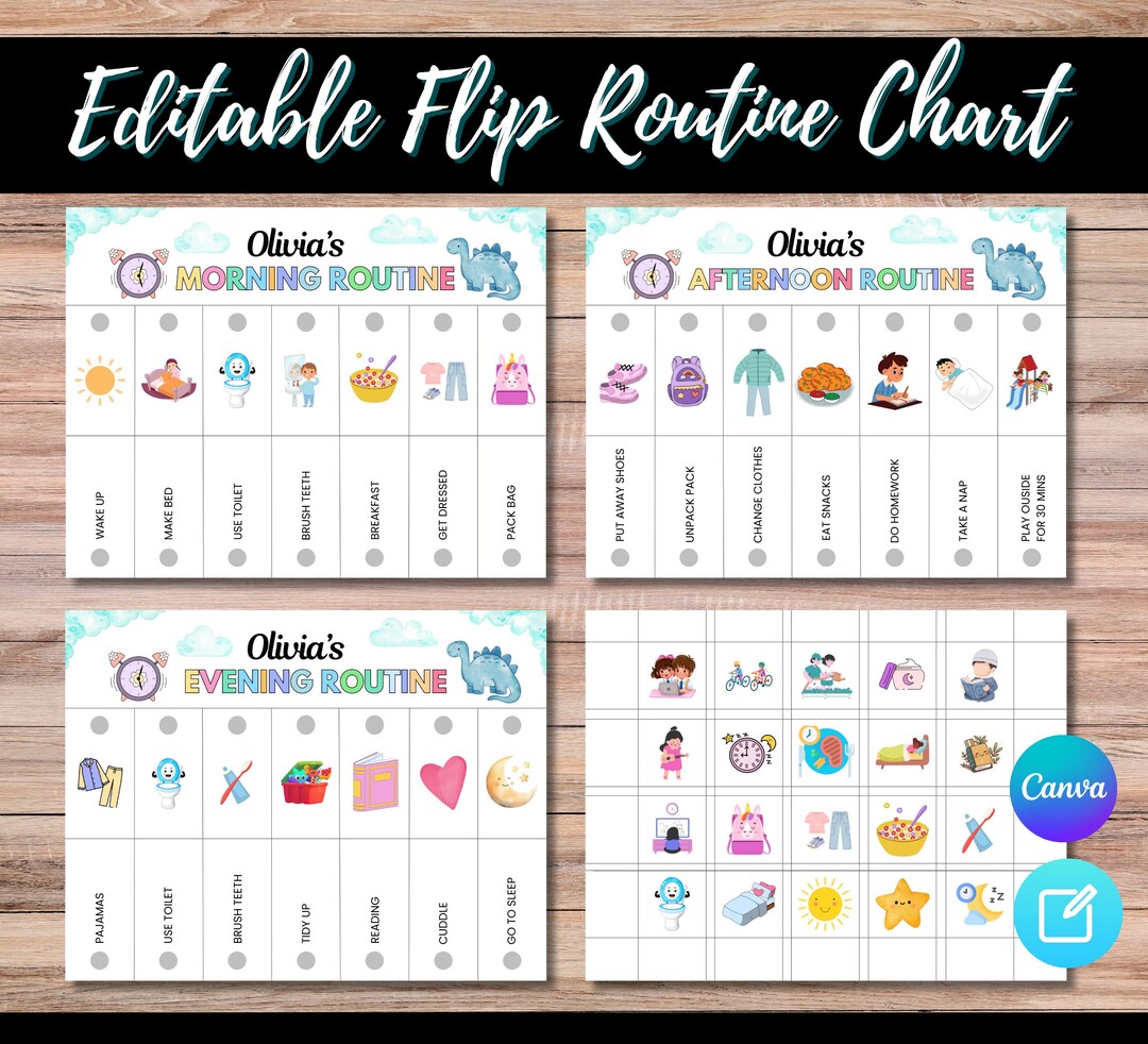 Editable Flip Routine Chart, Morning Evening Bedtime Flip Chart ...