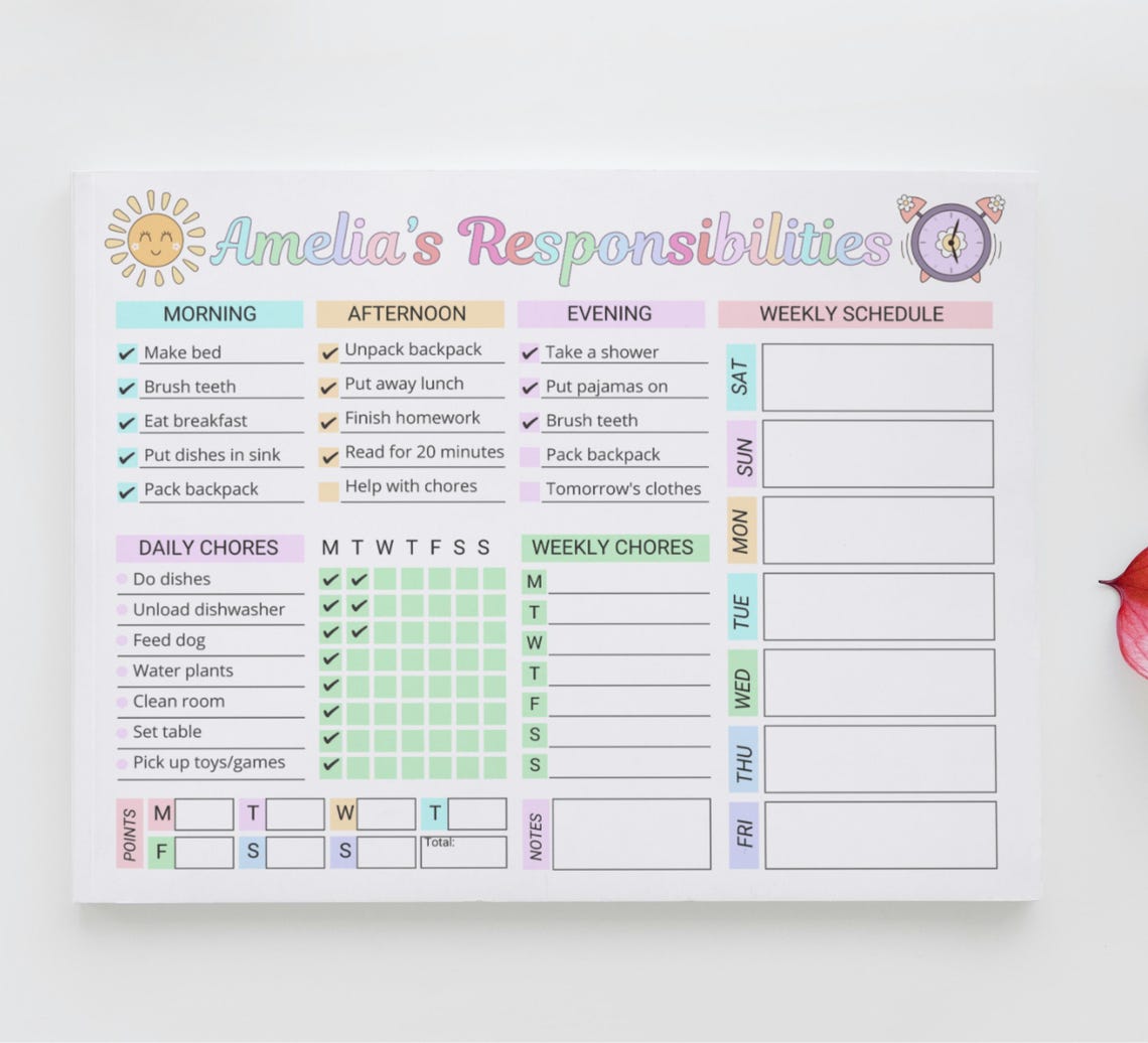 Editable Responsibility Chore Chart for Kids | Printable Planner | Kids ...