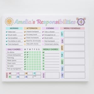 Editable Responsibility Chore Chart for Kids | Printable Planner | Kids ...