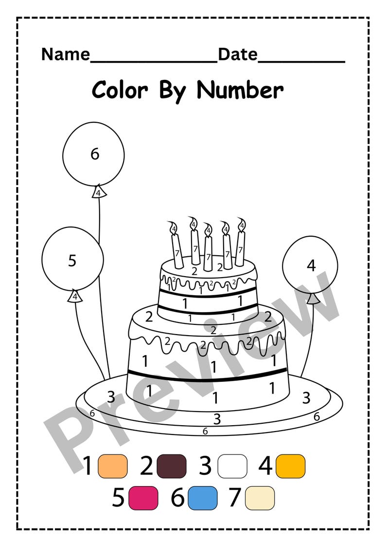 Color by Number Worksheets for Kids Birthday Activities and Worksheets ...