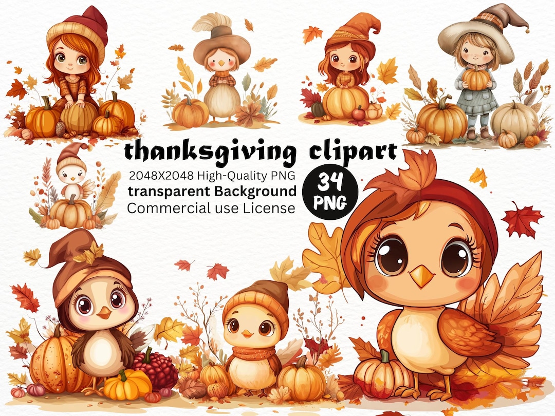 Thanksgiving Clipart Set Turkey Clipart Pilgrim Turkey Girl ...