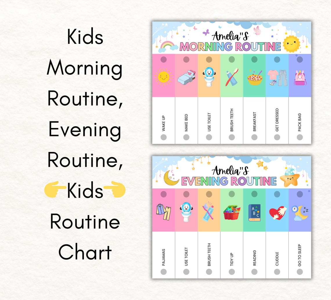 Daily Routine Chart, Kids Daily Routine Chart, Daily Planner, Morning ...