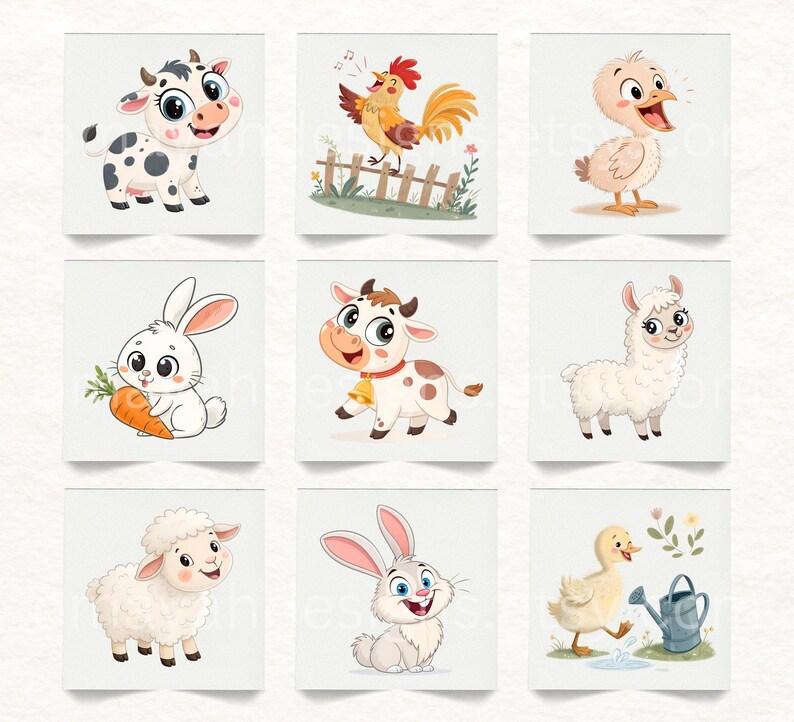 Cute Farm Animal Clipart, Watercolor Farm Animal Clip Art, Cottage Farm ...