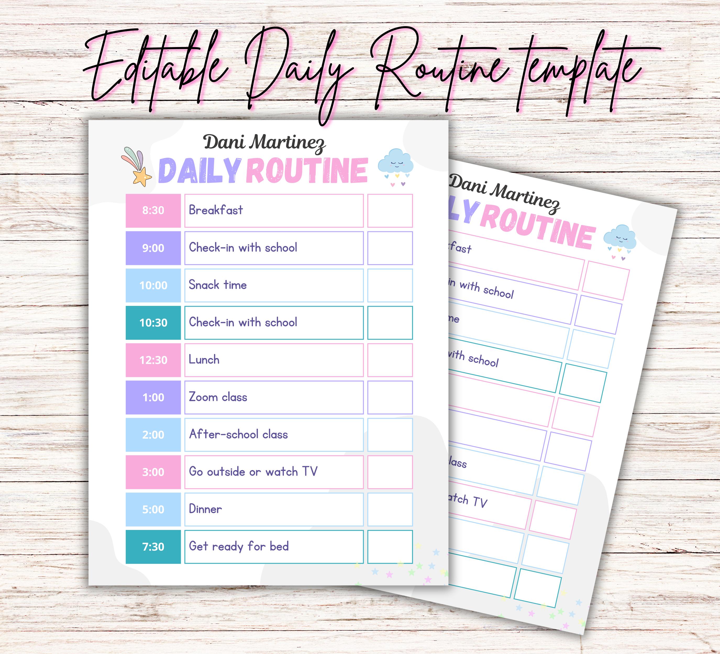 Editable Kid Daily Schedule Template, Daily Routine Kids Daily Routine ...