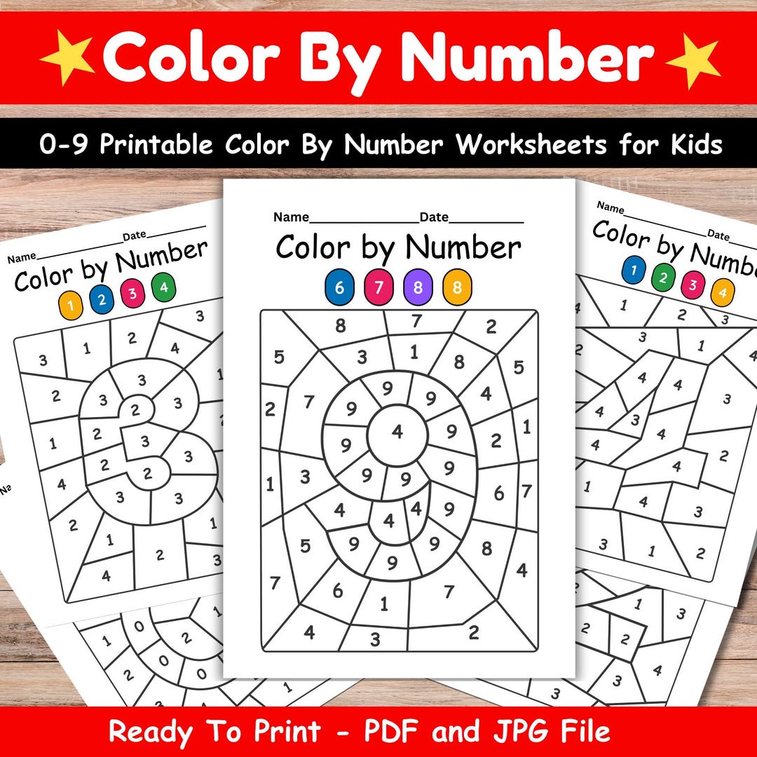 Coloring Page by Number, 0-9 Printable Coloring Worksheets, Number ...