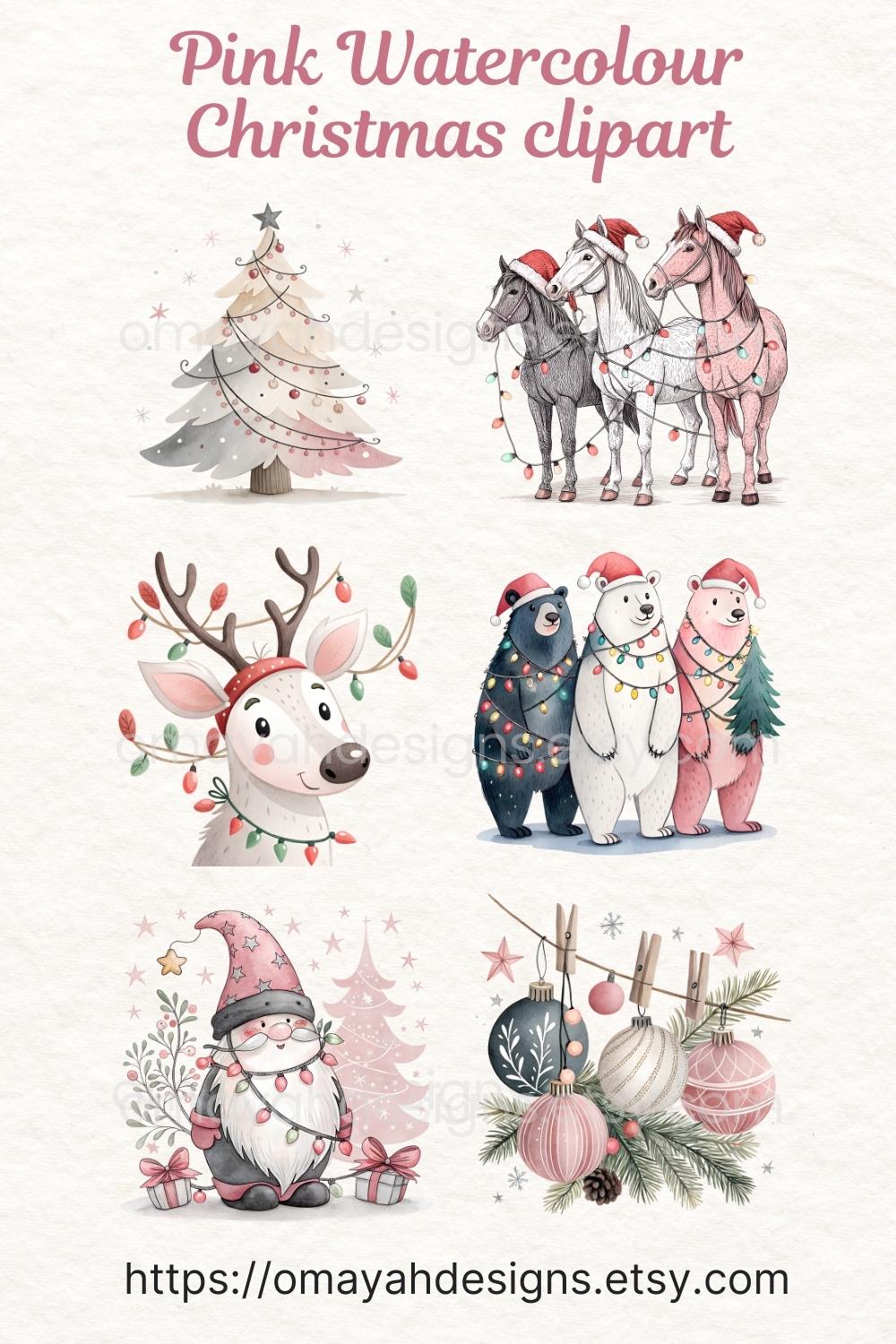 Pink Christmas Clipart Bundle | Pink Watercolor Christmas Clipart Pack ...