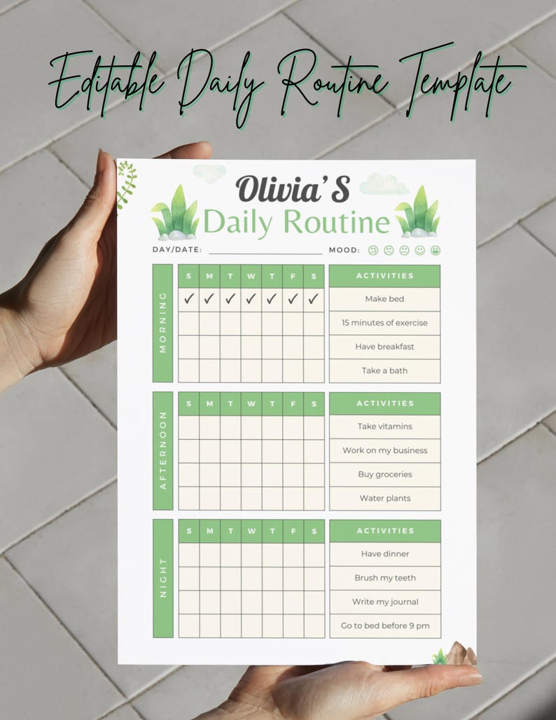 Daily Schedule Template Editable, Canva Editable Daily Routine Template ...