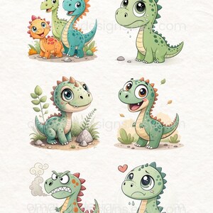 Cute Dinosaurs Clipart Set Watercolor Baby Dino Pngs Adorable Cartoon ...