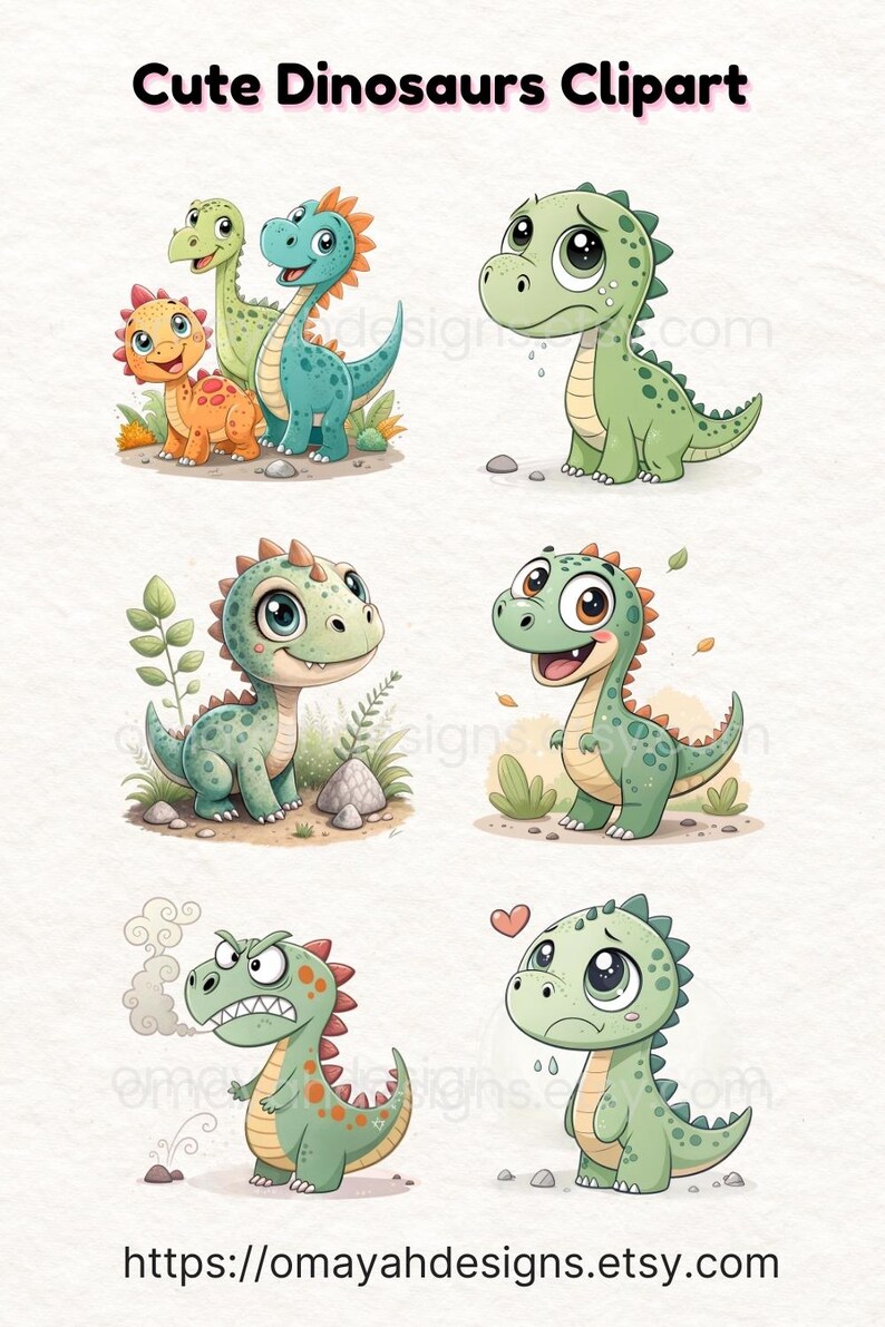 Cute Dinosaurs Clipart Set | Watercolor Baby Dino Pngs | Adorable ...