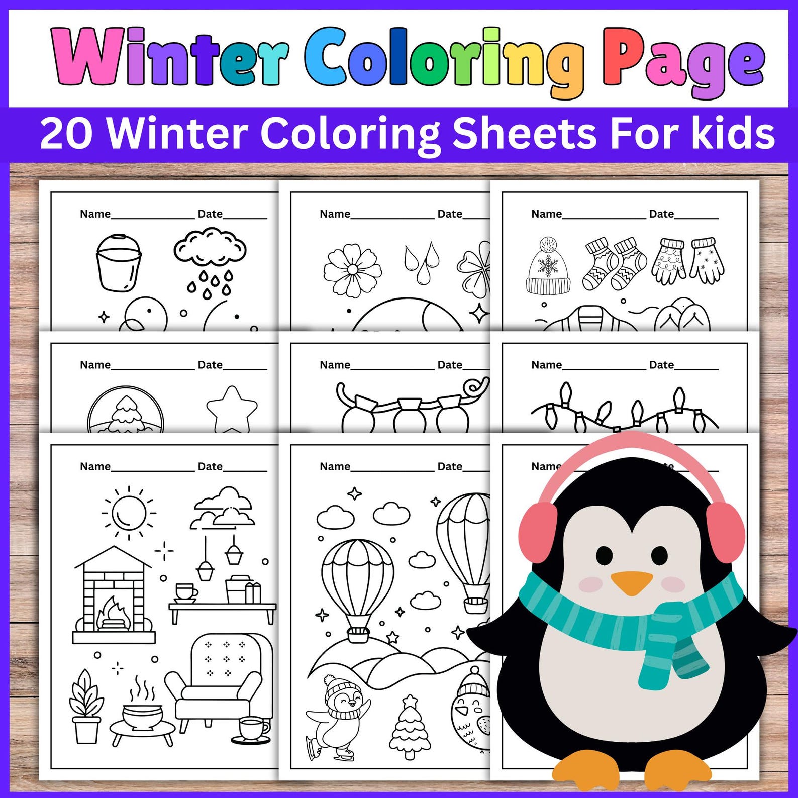 Winter Coloring Pages for Kids, 20 Printable Coloring Sheets in PDF ...