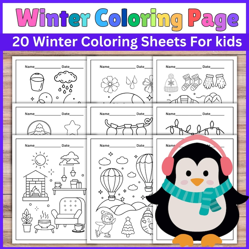 Winter Coloring Pages for Kids, 20 Printable Coloring Sheets in PDF ...
