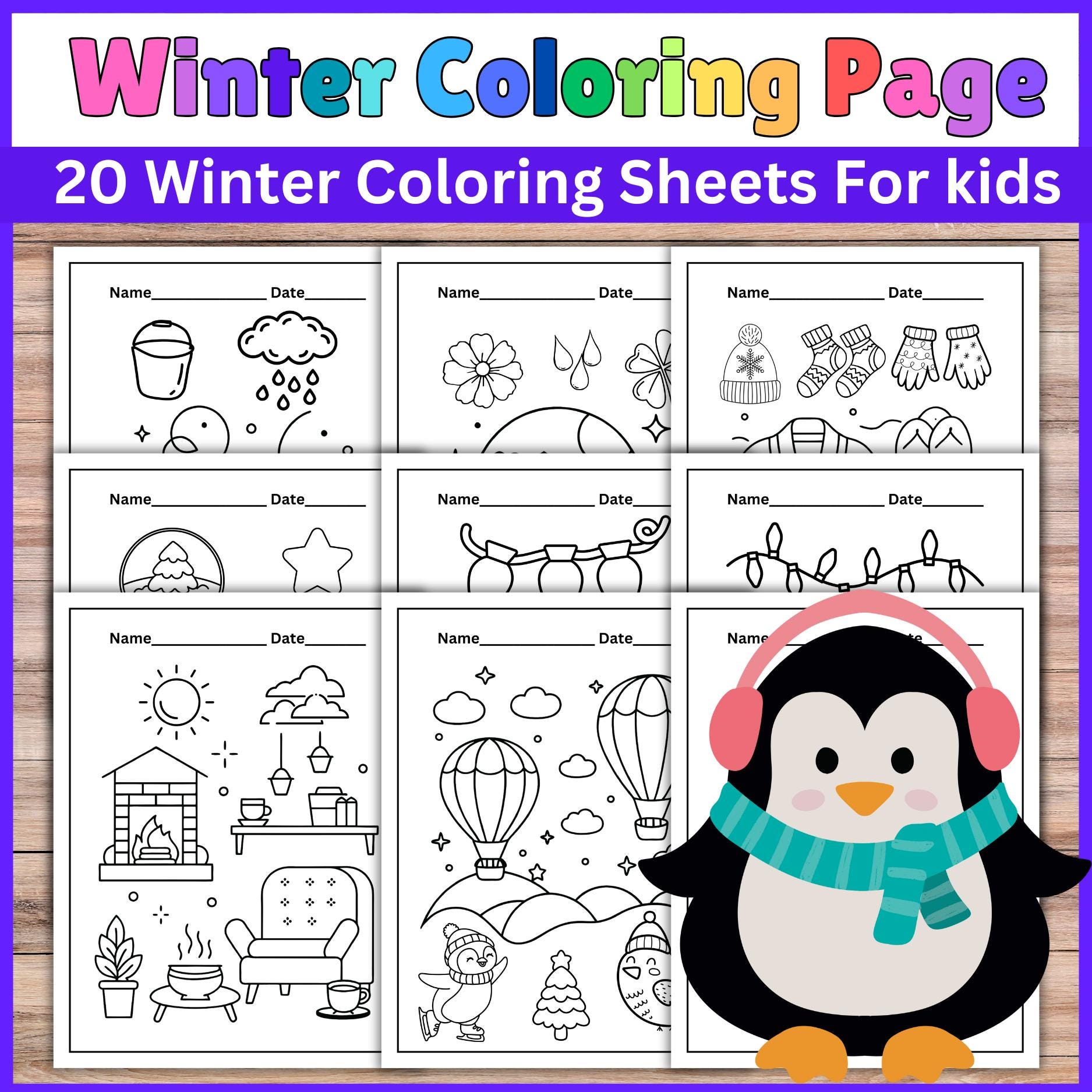 Winter Coloring Pages for Kids, 20 Printable Coloring Sheets in PDF ...