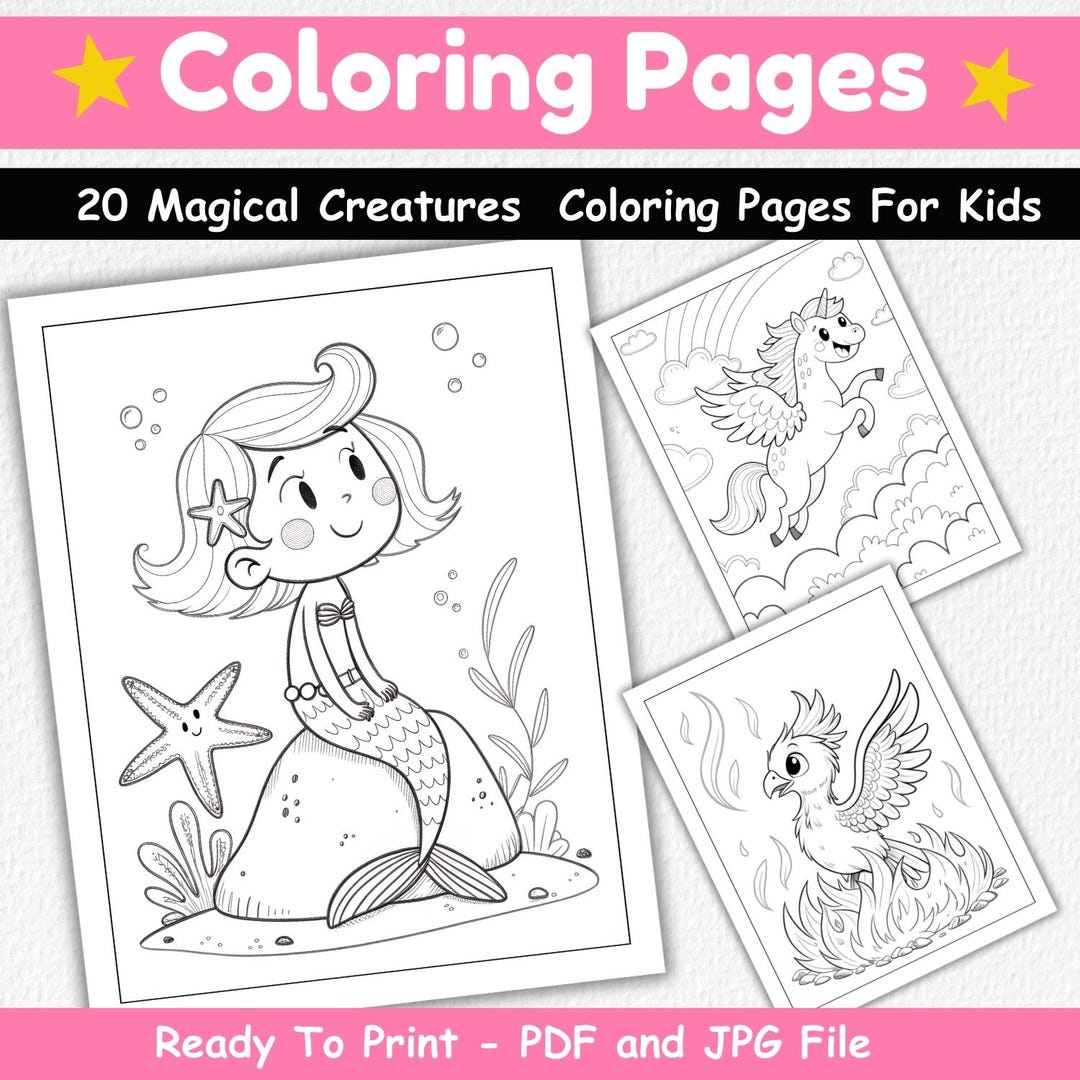 20 Magical Creatures Coloring Pages | Digital Coloring Sheets for Kids ...