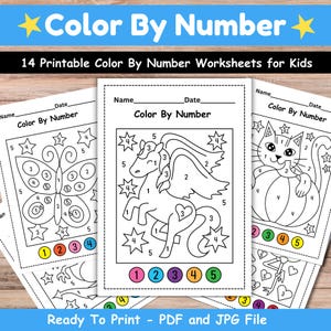 Animal Color by Number Worksheets for Kids 14-page Preschool Animal ...
