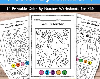 Animal Color by Number Worksheets for Kids 14-page Preschool Animal ...