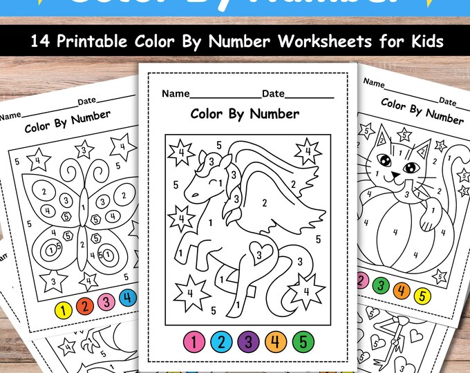Animal Color by Number Worksheets for Kids 14-page Preschool Animal ...