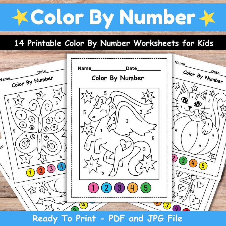 Animal Color by Number Worksheets for Kids 14-page Preschool Animal ...