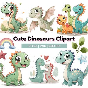 Cute Dinosaurs Clipart Set | Watercolor Baby Dino Pngs | Adorable ...