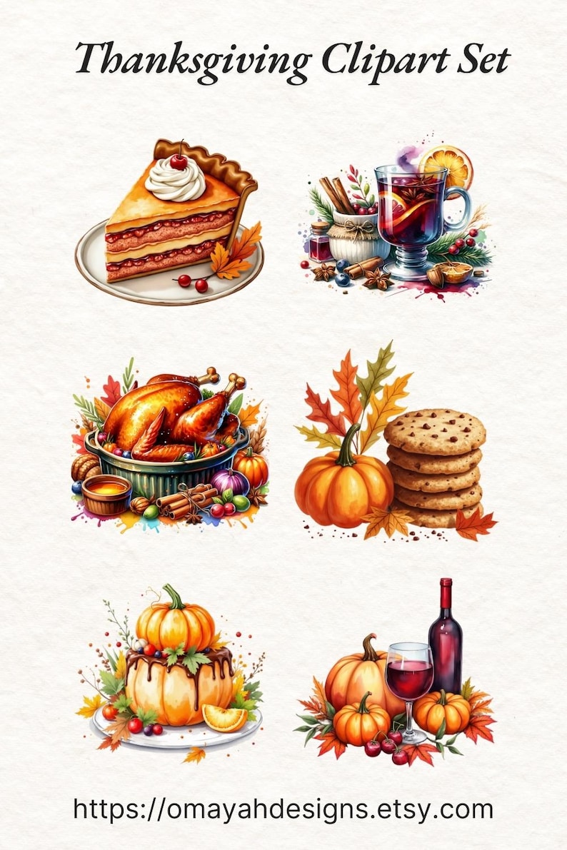 Thanksgiving Clipart Set Cozy Thanksgiving Table & Harvest Clipart ...
