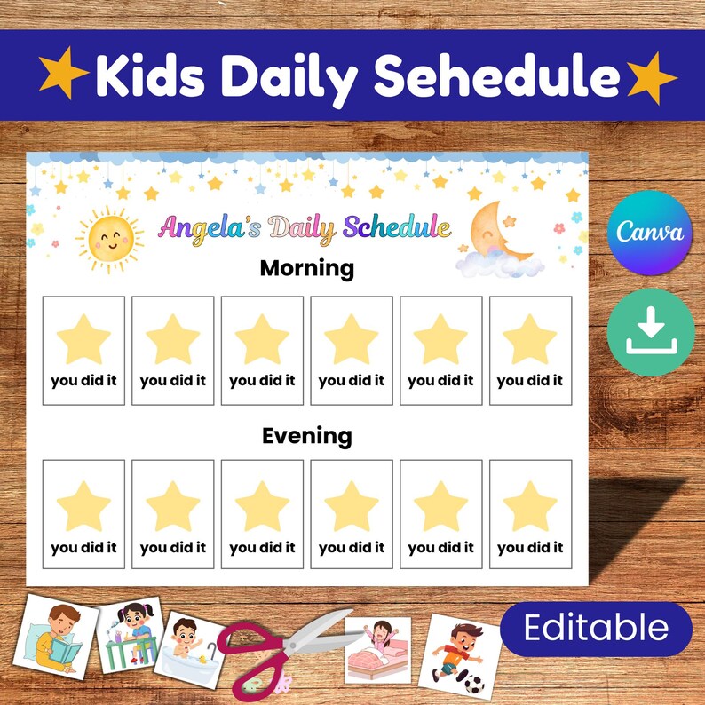 Kids Daily Checklist Editable, Daily Schedule for Kids, Daily Schedule ...