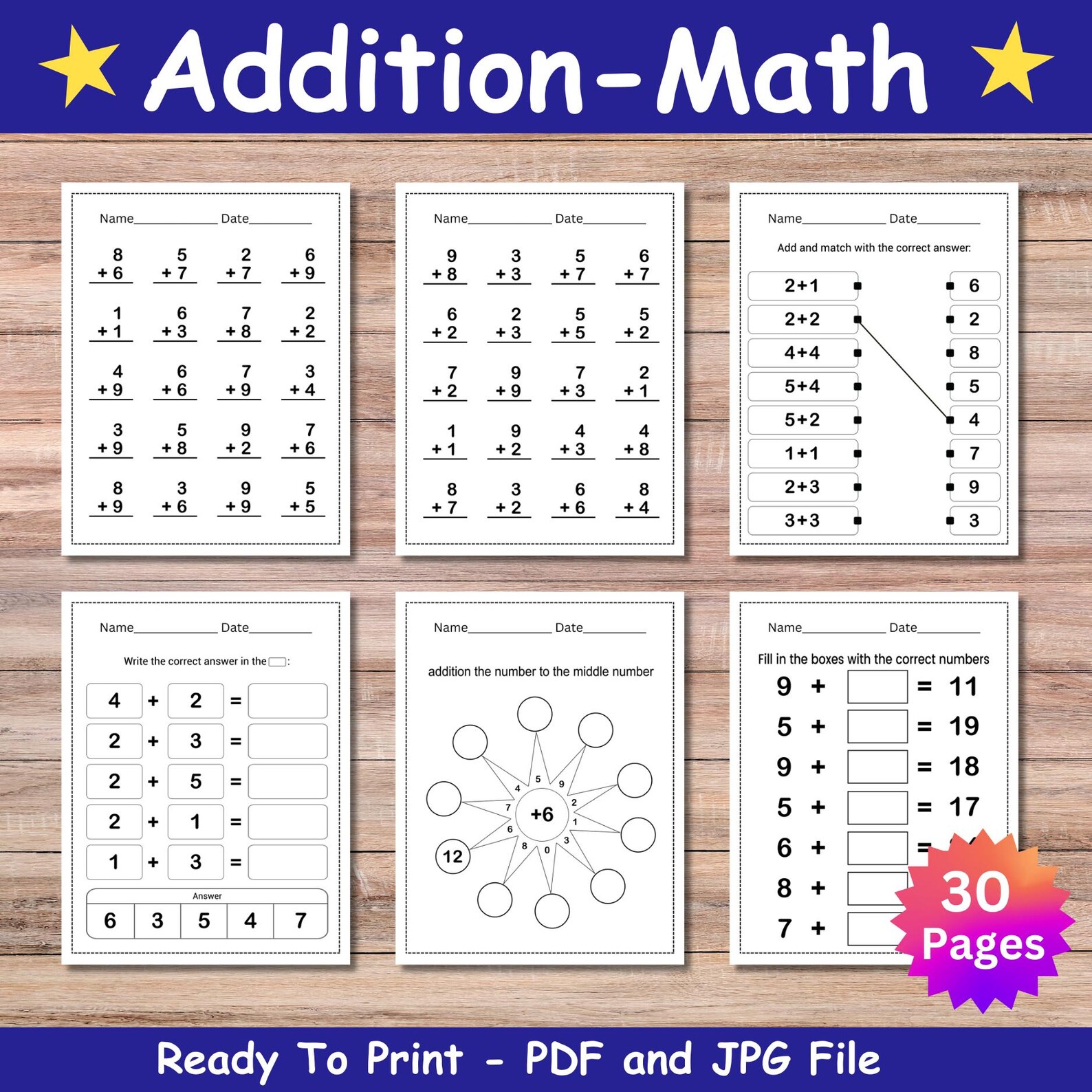 Addition Math Worksheets for Kids, Printable Math Fluency Practice ...
