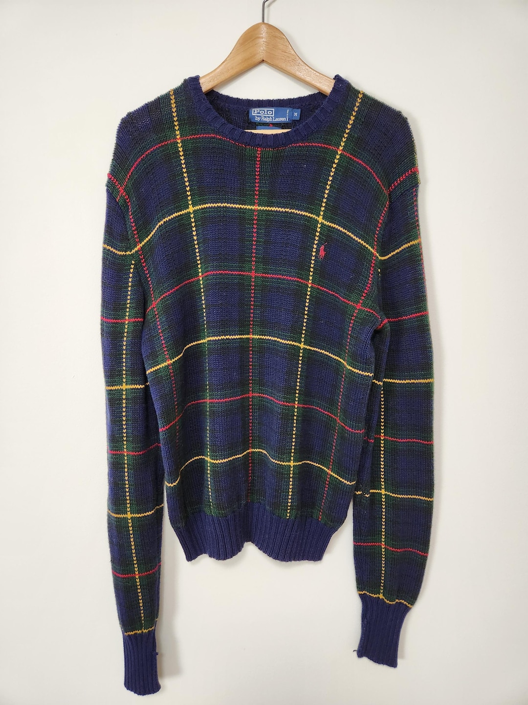Vintage 80s Polo Ralph Lauren Plaid Tartan Preppy Knitted Sweater 100% ...