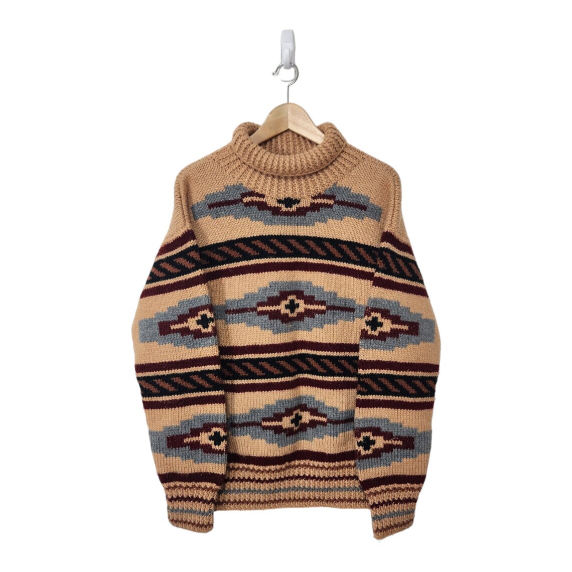 Vintage Turtleneck Knitted Sweater Abstract Pattern Fits Small - Etsy