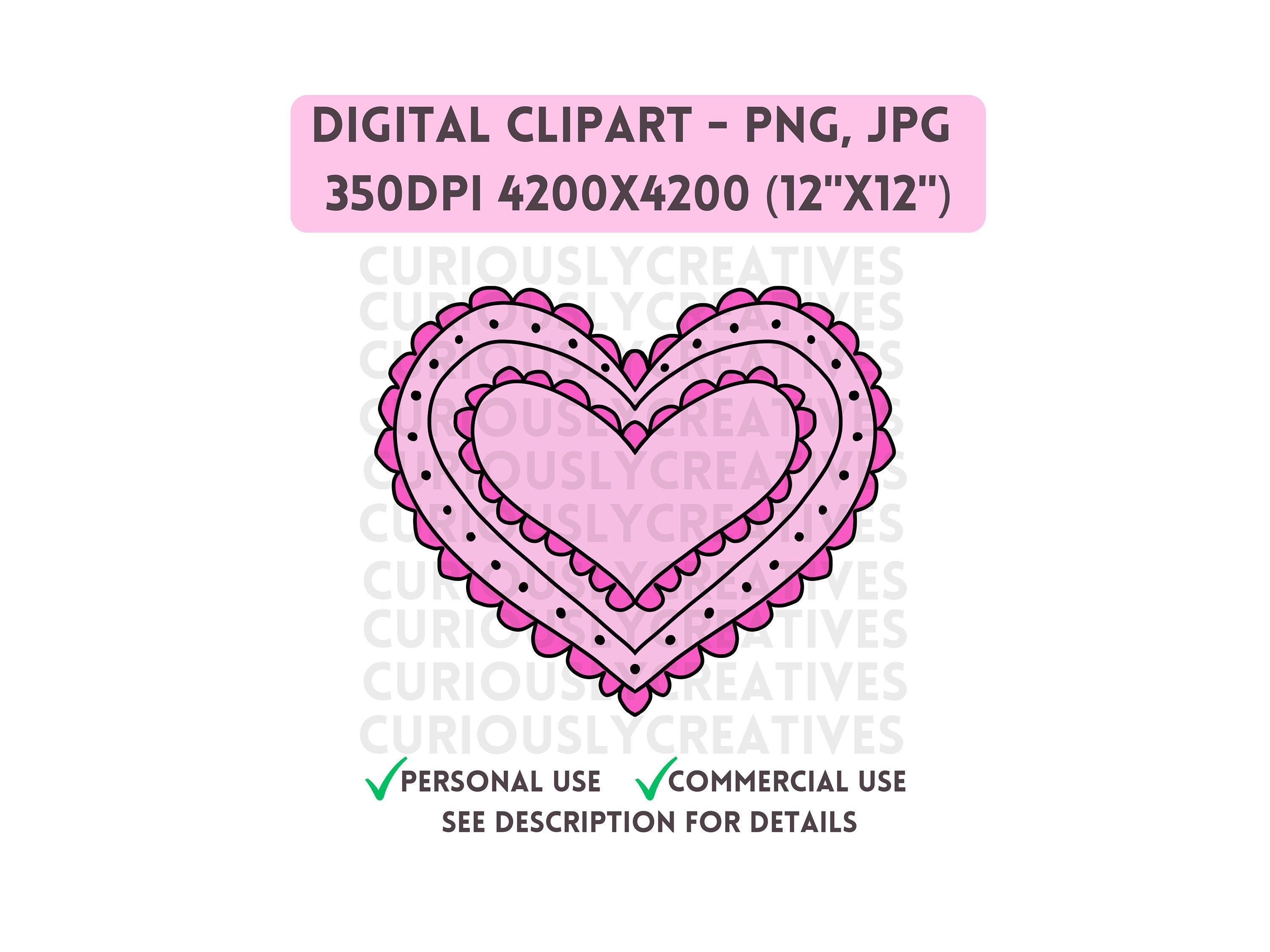 Heart Clipart, Pink Heart Drawing, Pretty Heart Image, Digital PNG JPG ...