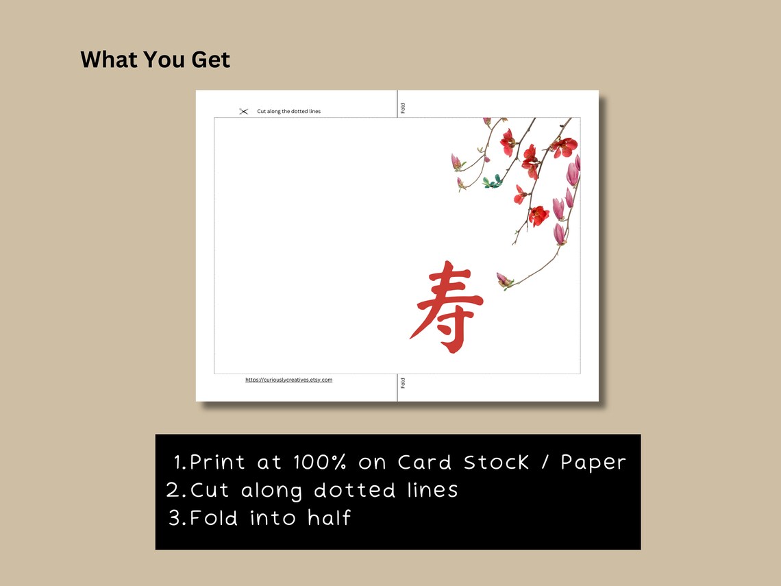 Chinese Birthday Card, Longevity Character, Floral, Printable Greeting ...