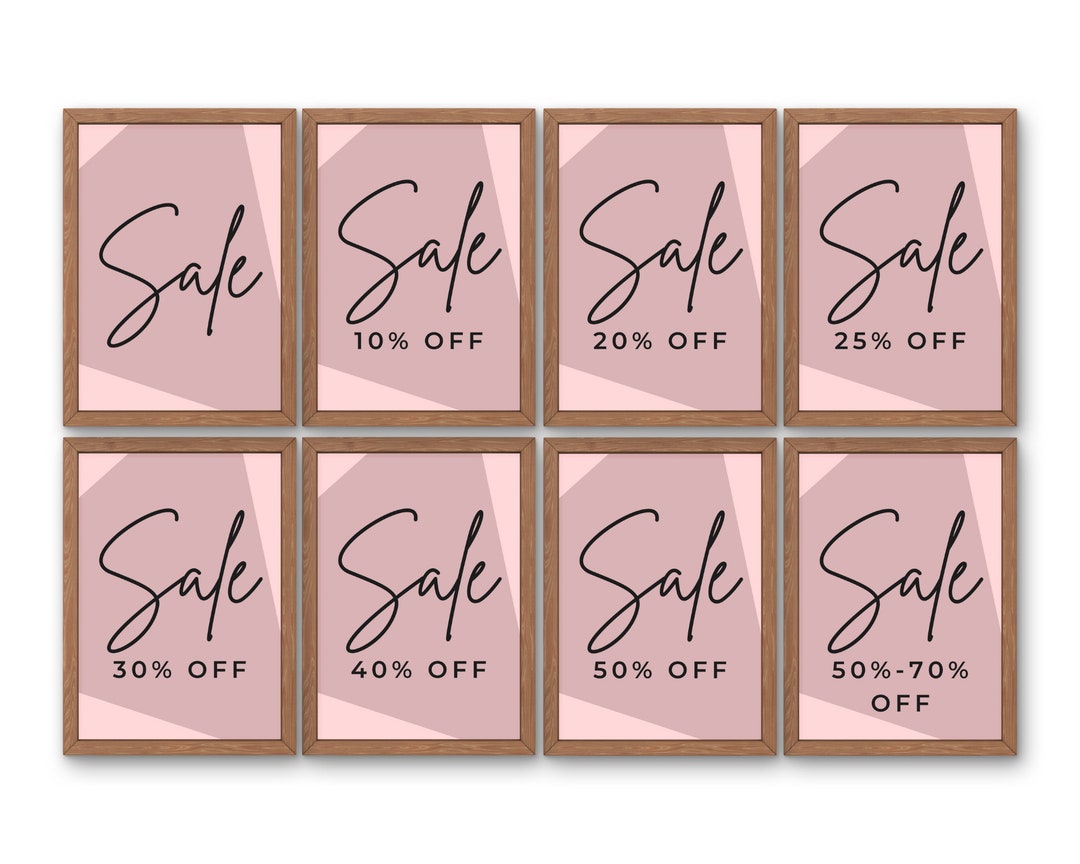 Sale Sign X8 Bundle, 10% to 70 Percent OFF Signage, Boutique Sale Sign ...