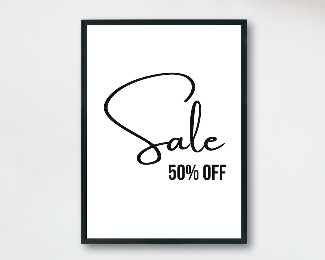 50% off Sale Sign, 50 Percent Discount Signage, Modern Retail Store ...
