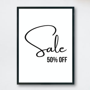 50% off Sale Sign, 50 Percent Discount Signage, Modern Retail Store ...