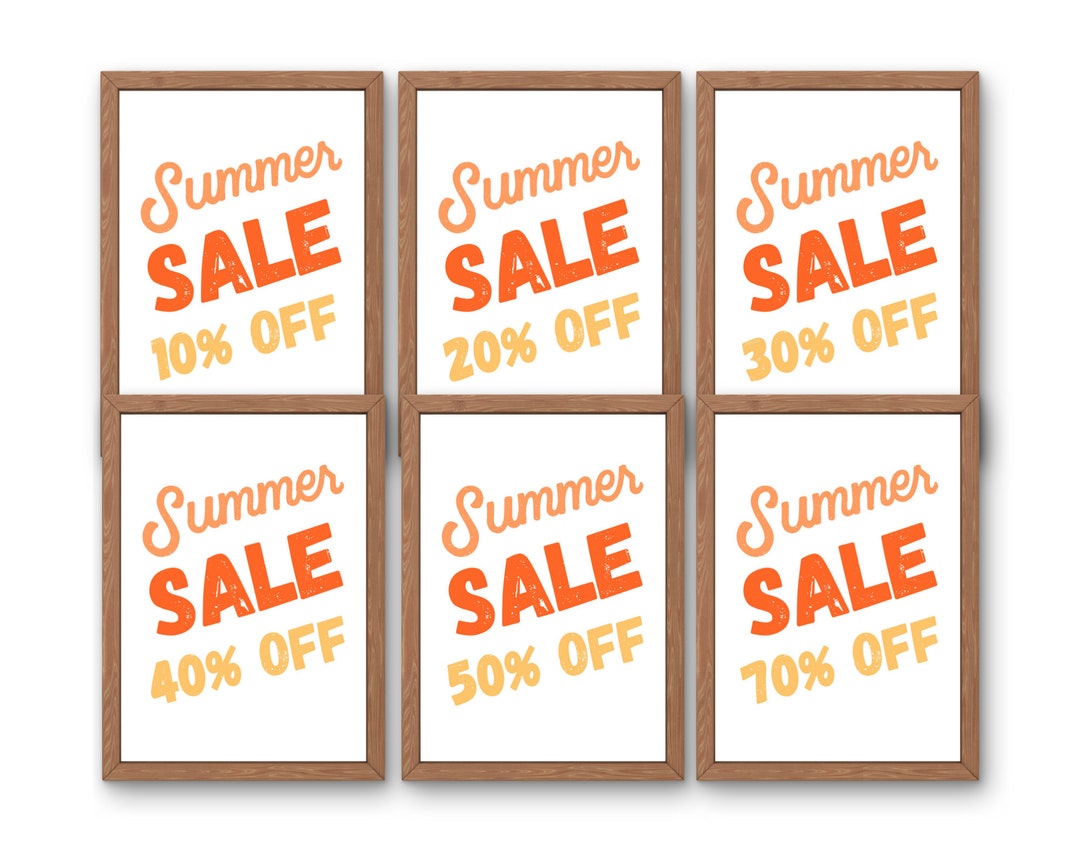 Summer Sale Sign X6 Bundle, Printable Sale Sign, 10 20 30 40 50 70% OFF ...
