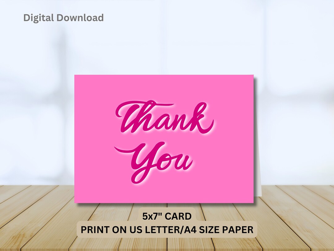 Classic Thank You Card Pink, Printable Greeting Card, Appreciation for ...