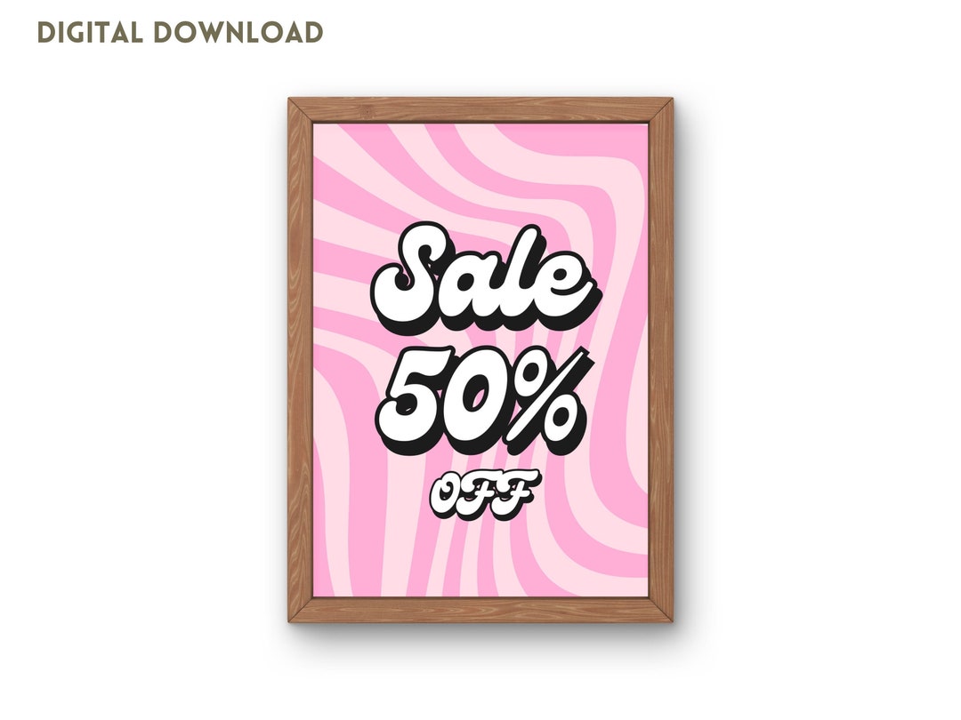 50% off Retro Sale Sign, 50 Percent Discount, Pink Sale Poster, Retail Shop Signage, Boutique ...