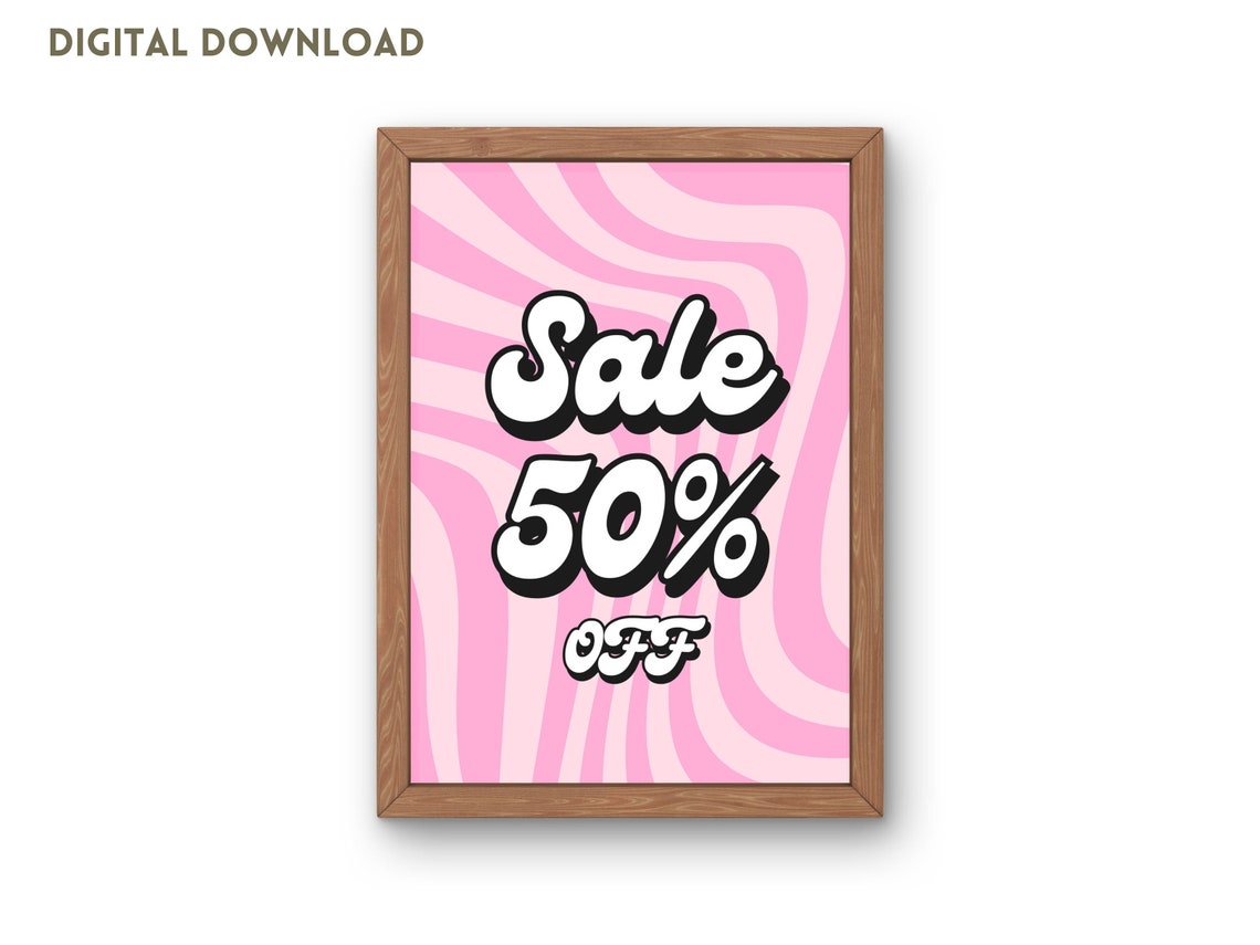 50% off Retro Sale Sign, 50 Percent Discount, Pink Sale Poster, Retail ...
