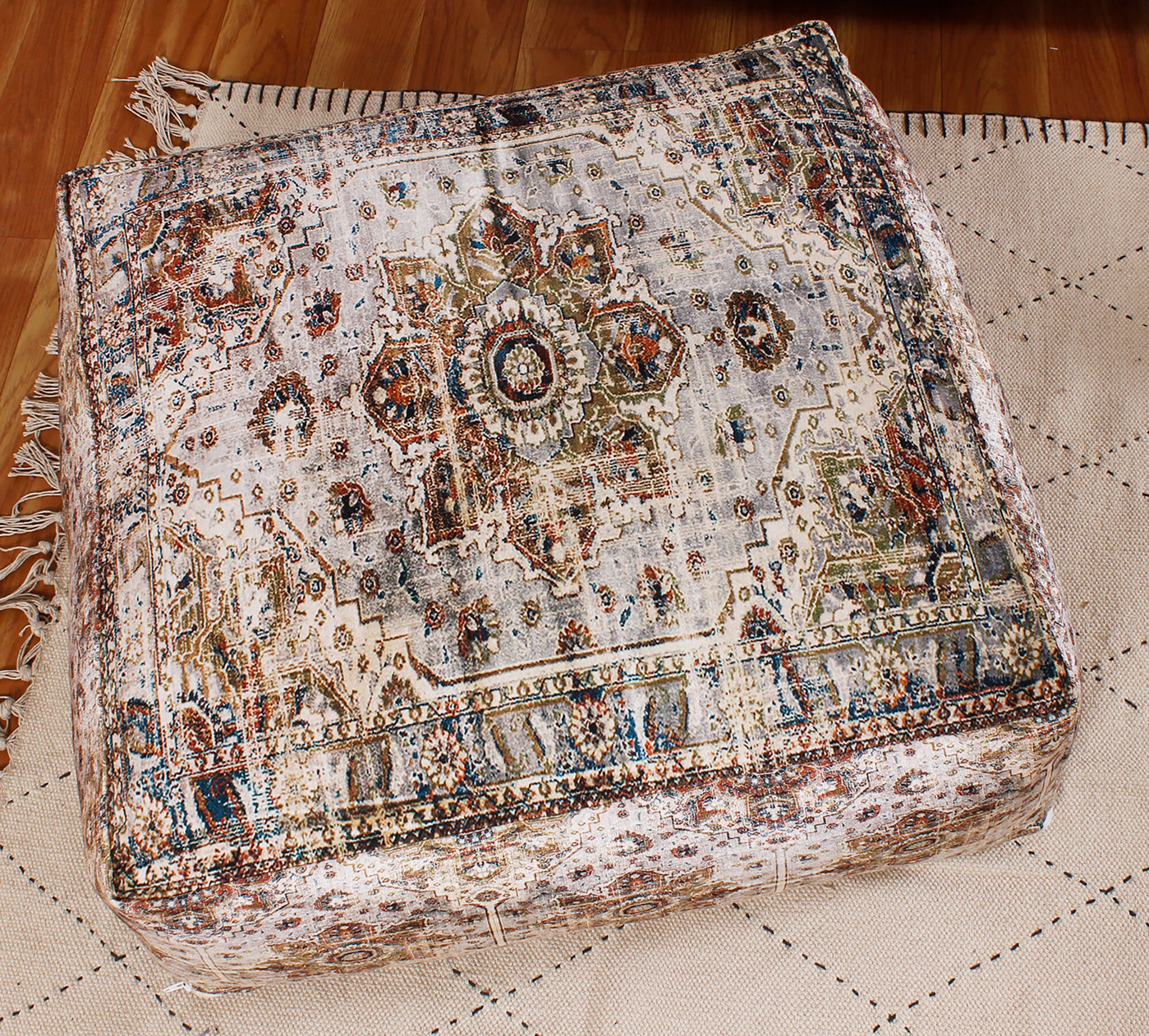 Multi Colored Square Pouffe Cotton Hand Block Printed Bordered - Etsy