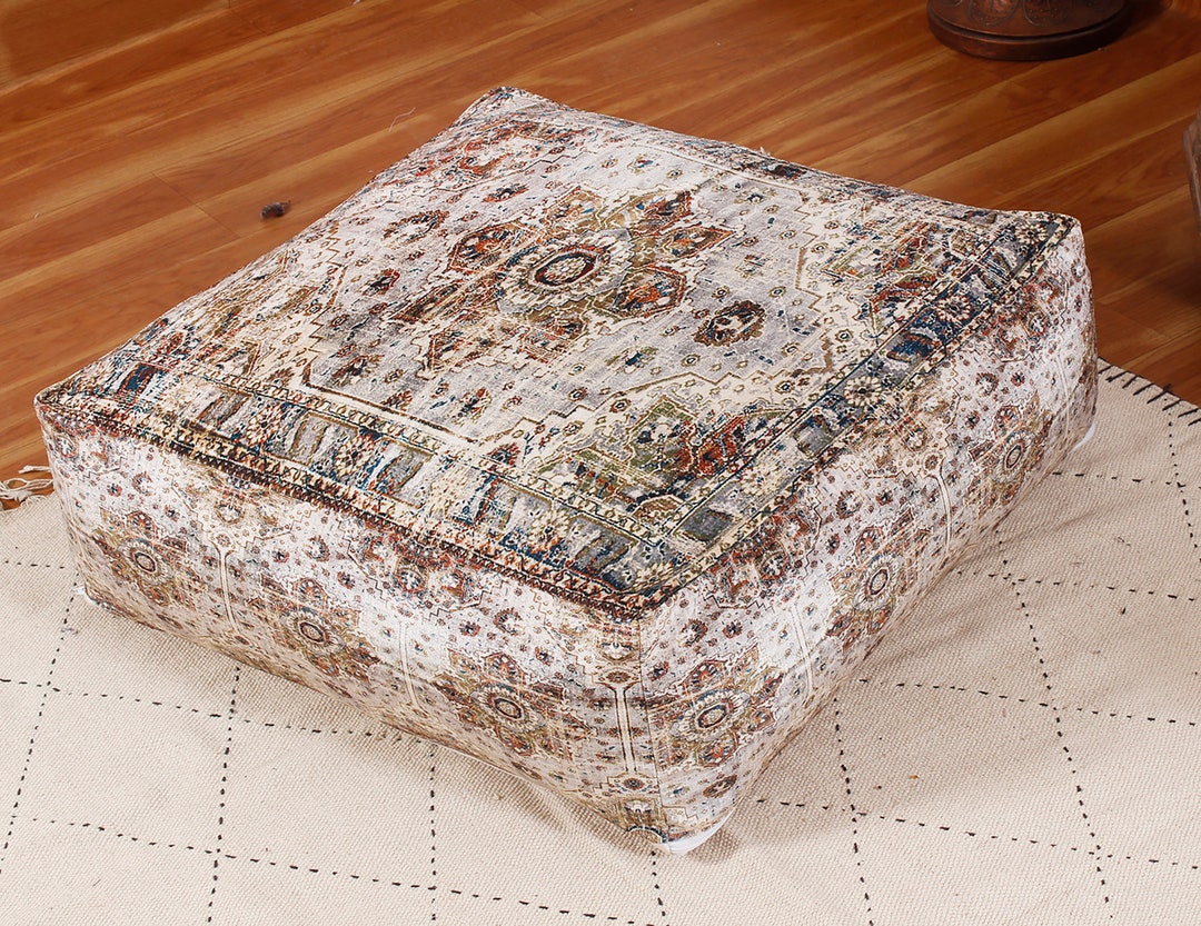 Multi Colored Square Pouffe Cotton Hand Block Printed Bordered - Etsy