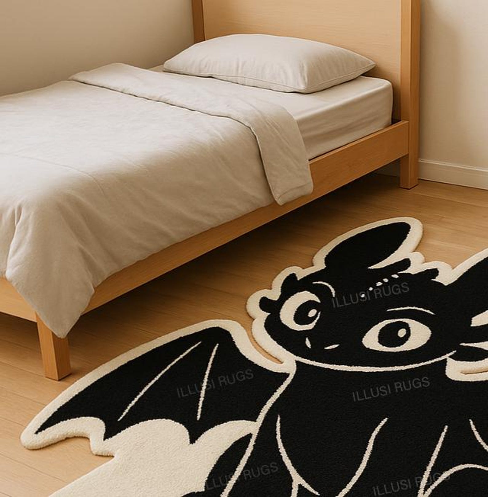 8x8feet Toothless Shaped Rug – Hand-tufted Black & Cream Dragon Carpet ...