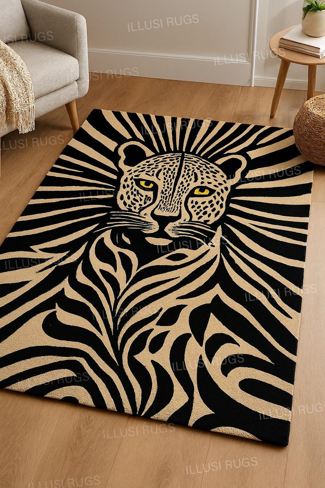 8x10ft Large Wild Lepord Rug | Bold Black & Beige Leopard Face Area Rug ...