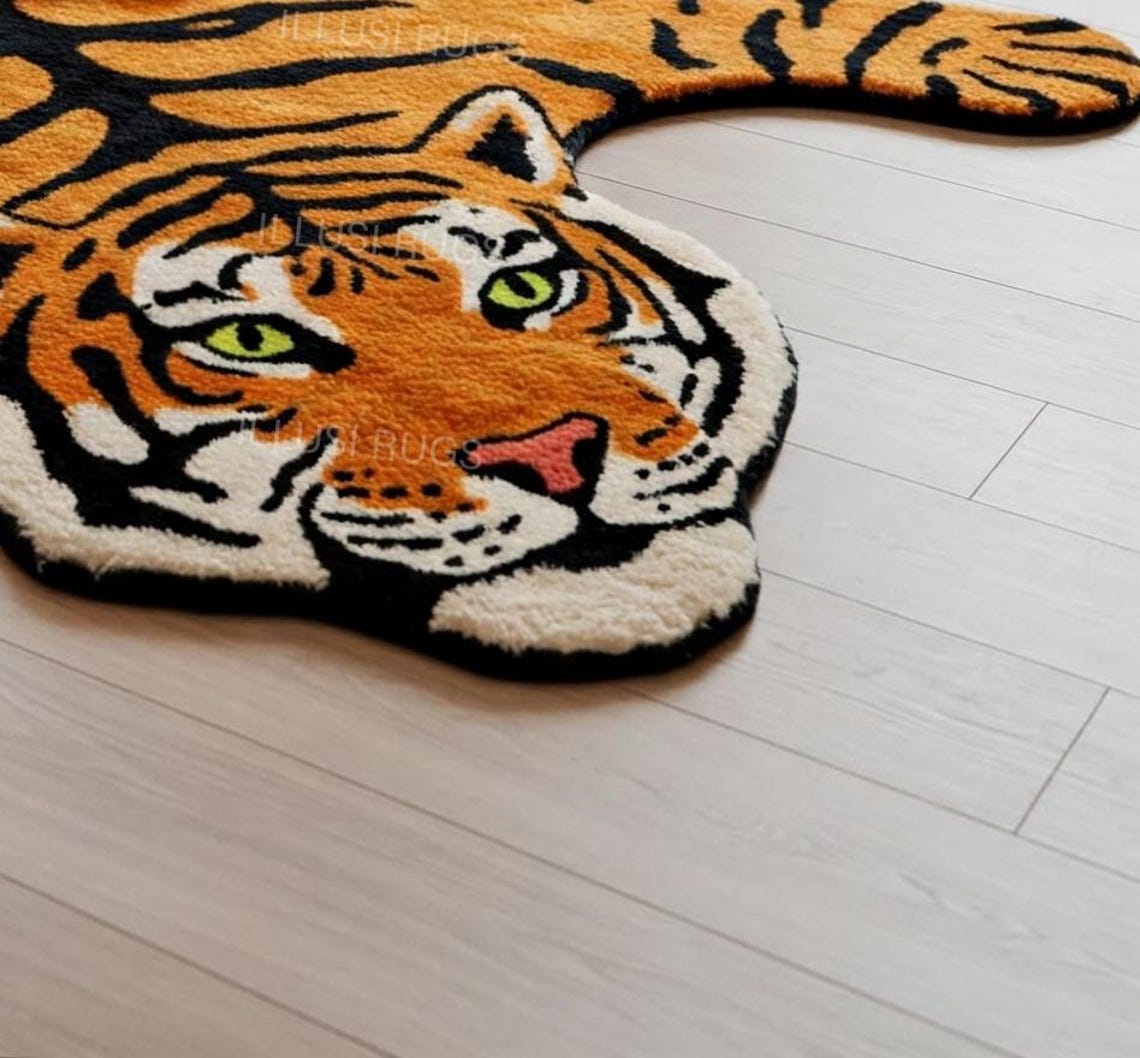 5x8, 5x7, 9x12fthandmade 4x6ft Tiger Print Rug Soft Animal Shape Rug ...