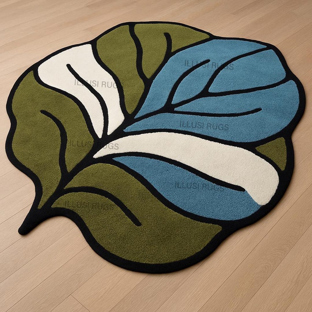 Leaf-shaped Hand-tufted Rug – 5x5 Ft |modern Botanical Area Rug in ...