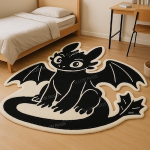 8x8feet Toothless Shaped Rug – Hand-tufted Black & Cream Dragon Carpet ...