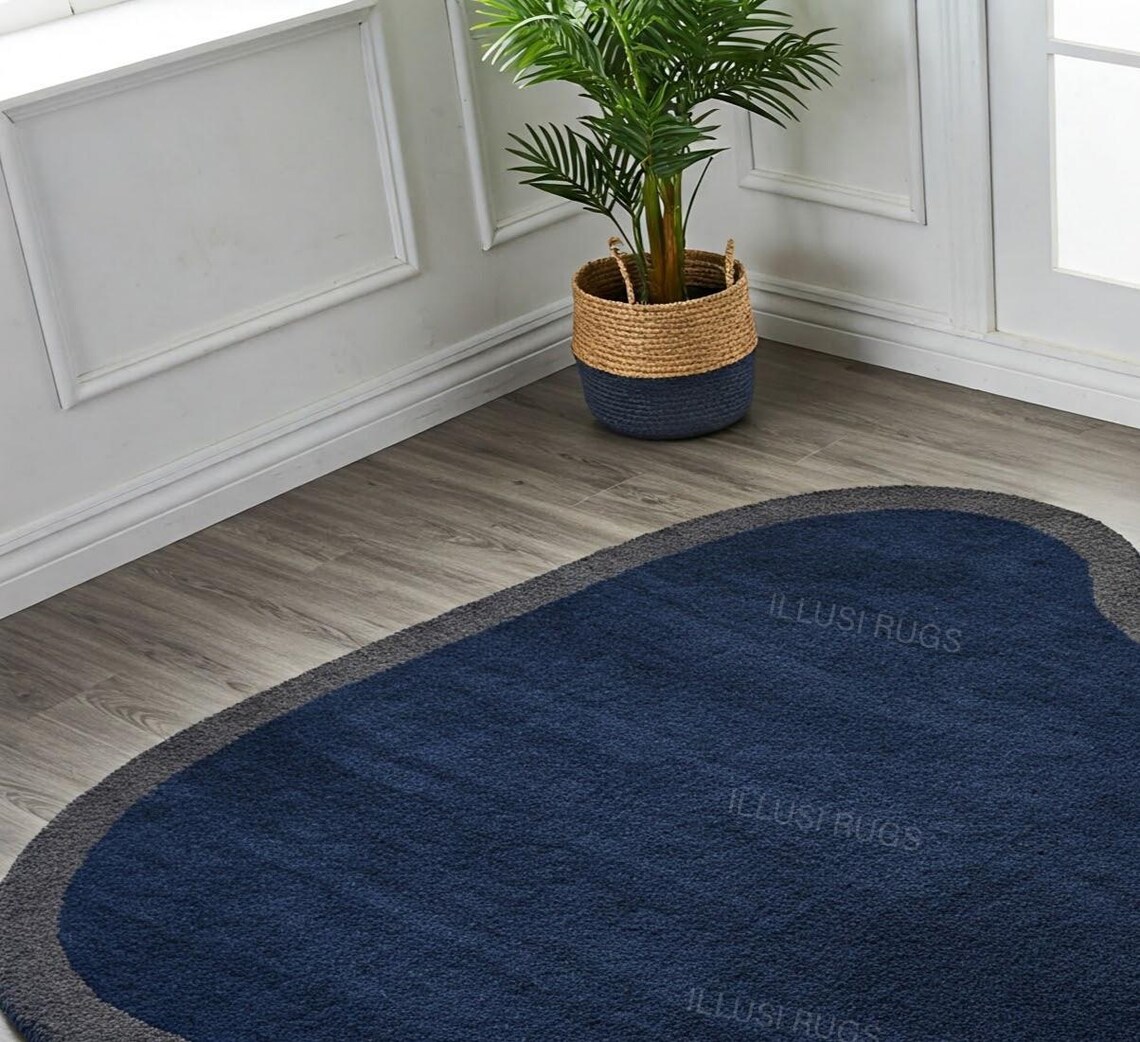 9x9ft Irregular Shape Modern 4x4 /navy Blue and Dark Grey Hand Tufted ...